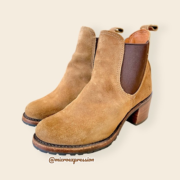 Frye | Shoes | Frye Sabrina Chelsea Tanbrown Suede Moto Block Heel Pull ...